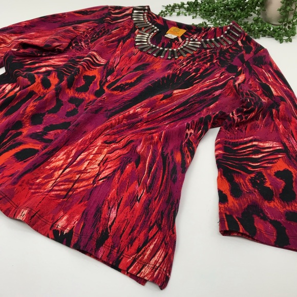 Ruby Rd. | Tops | Ruby Rd Petite Red Black Tribal 34 Sleeve Top | Poshmark